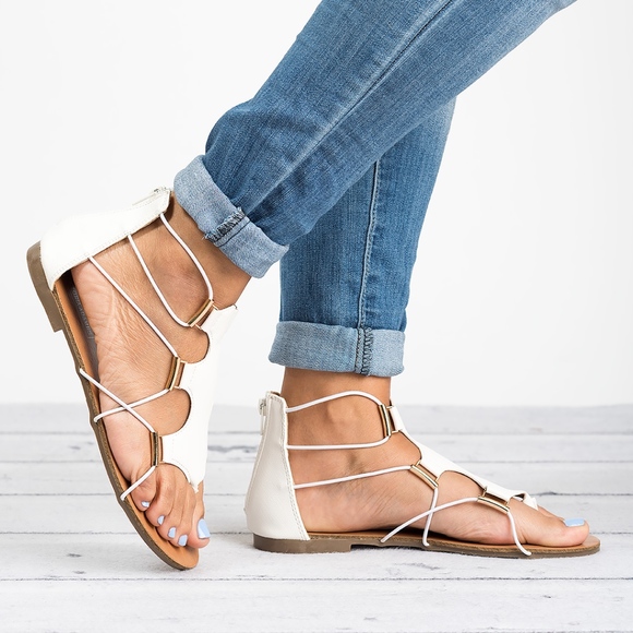 SunnyMia | Shoes | Gladiator Stretch Strap Sandals White | Poshmark